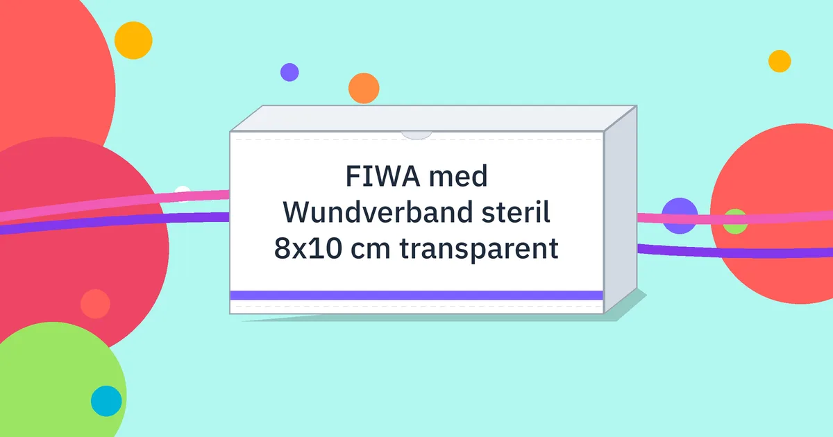 Symbolbild: Packung mit der Aufschrift FIWA med Wundverband steril 8x10 cm transparent (PZN 19813326) – Verfügbarkeit und Bezug in Apotheken in Frankfurt am Main