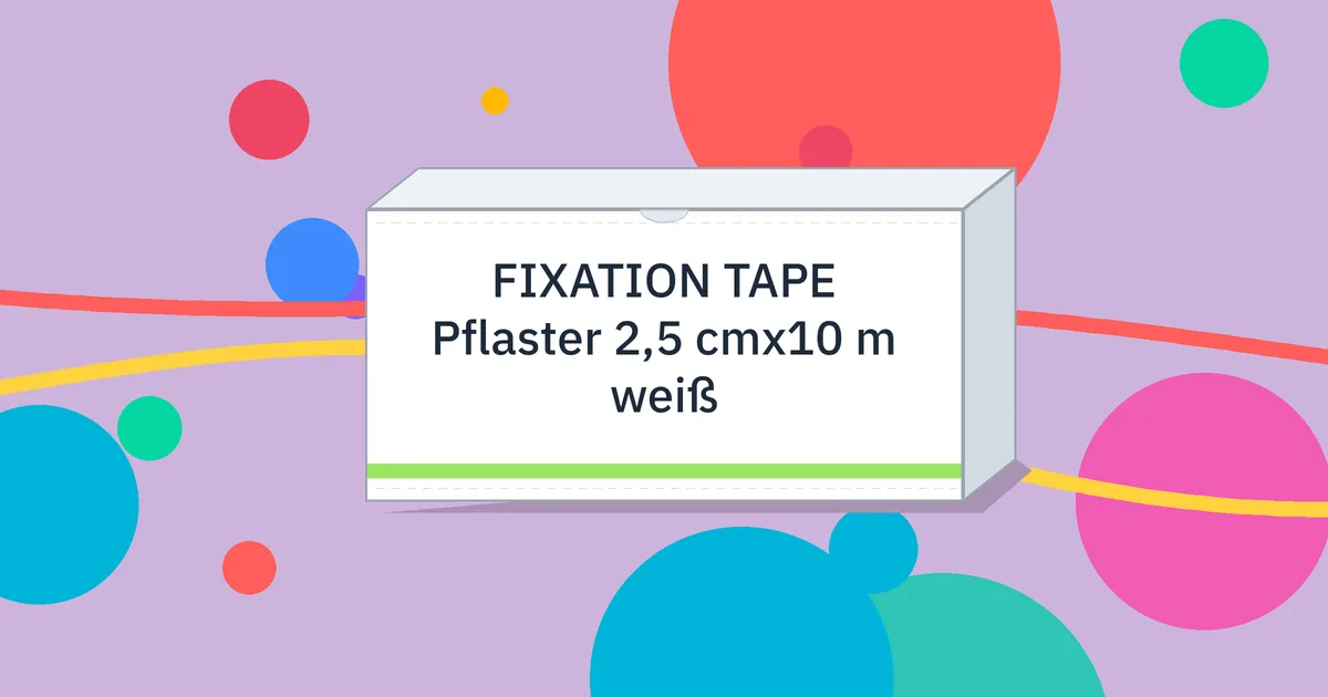 Symbolbild: Packung mit der Aufschrift FIXATION TAPE Pflaster 2,5 cmx10 m weiß (PZN 17559094) – Verfügbarkeit und Bezug in Apotheken in Frankfurt am Main