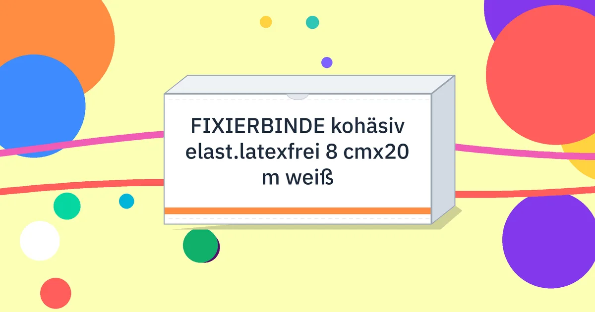 Symbolbild: Packung mit der Aufschrift FIXIERBINDE kohäsiv elast.latexfrei 8 cmx20 m weiß (PZN 12397876) – Verfügbarkeit und Bezug in Apotheken in Frankfurt am Main