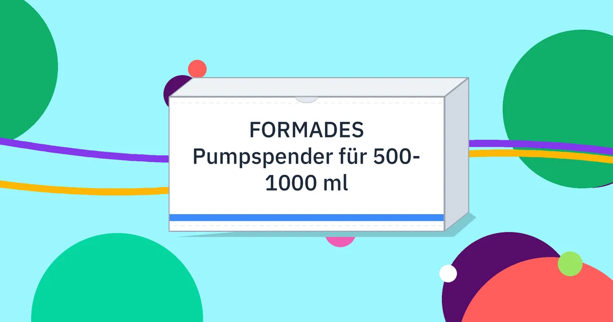Symbolbild: Packung mit der Aufschrift FORMADES Pumpspender für 500-1000 ml (PZN 13982944) – Verfügbarkeit und Bezug in Apotheken in Frankfurt am Main