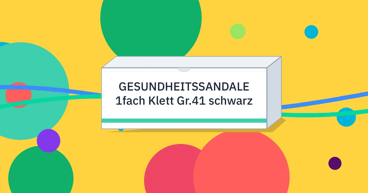 Symbolbild: Packung mit der Aufschrift GESUNDHEITSSANDALE 1fach Klett Gr.41 schwarz (PZN 13921055) – Verfügbarkeit und Bezug in Apotheken in Frankfurt am Main