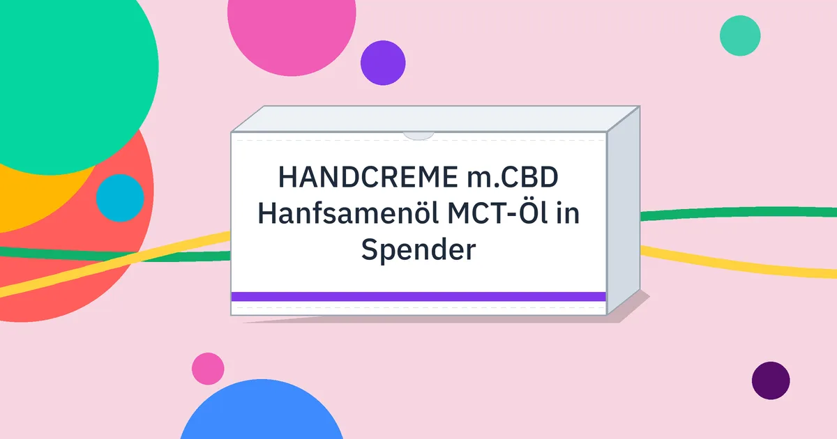 Symbolbild: Packung mit der Aufschrift HANDCREME m.CBD Hanfsamenöl MCT-Öl in Spender (PZN 17535395) – Verfügbarkeit und Bezug in Apotheken in Frankfurt am Main