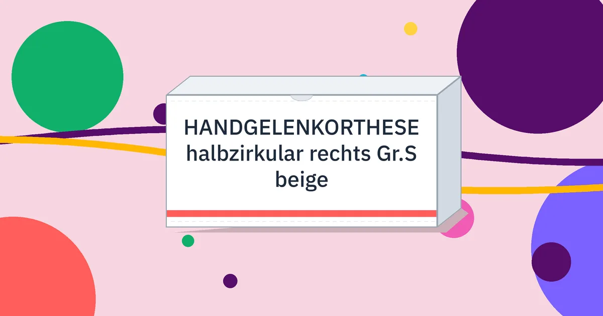 Symbolbild: Packung mit der Aufschrift HANDGELENKORTHESE halbzirkular rechts Gr.S beige (PZN 09114828) – Verfügbarkeit und Bezug in Apotheken in Frankfurt am Main