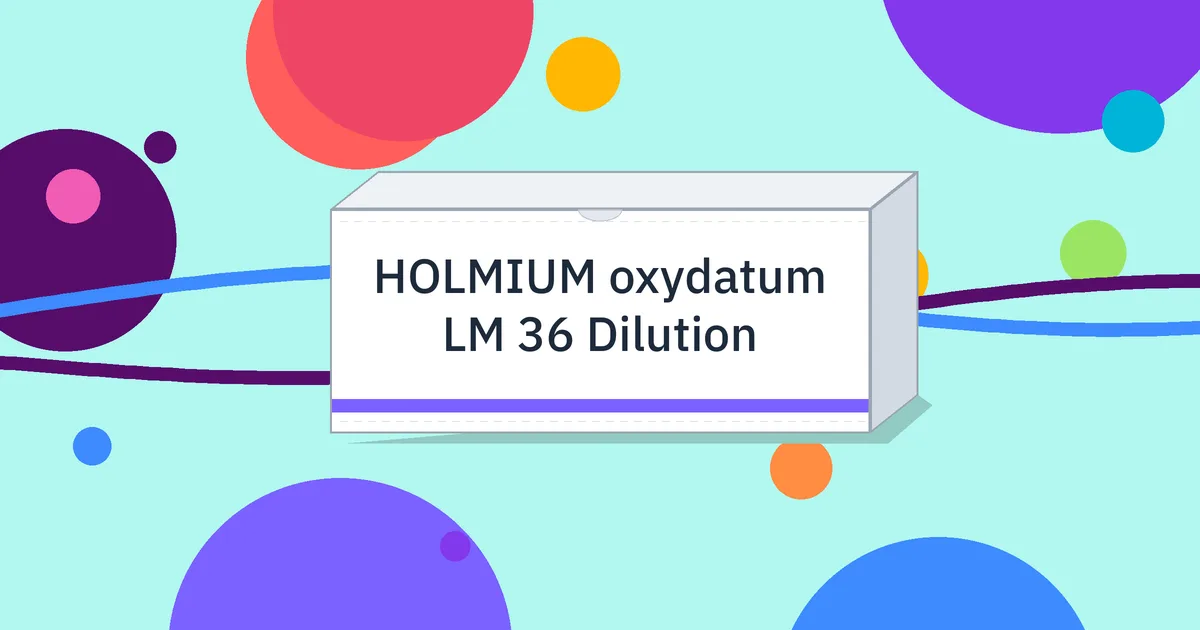 Symbolbild: Packung mit der Aufschrift HOLMIUM oxydatum LM 36 Dilution (PZN 13555136) – Verfügbarkeit und Bezug in Apotheken in Frankfurt am Main