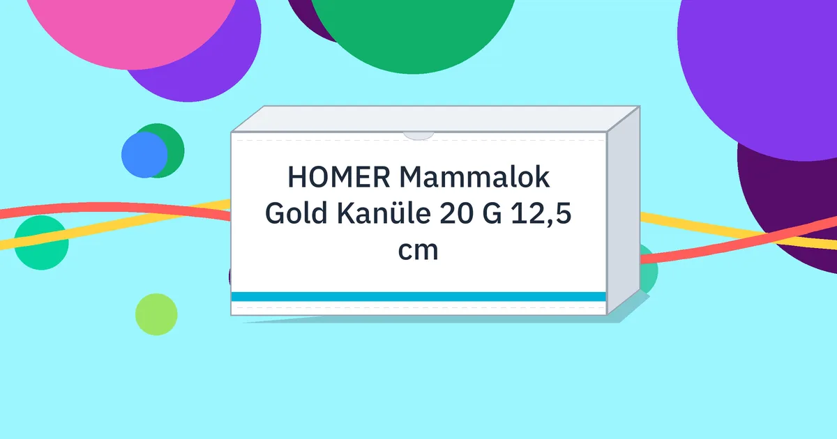 Symbolbild: Packung mit der Aufschrift HOMER Mammalok Gold Kanüle 20 G 12,5 cm (PZN 05019582) – Verfügbarkeit und Bezug in Apotheken in Frankfurt am Main