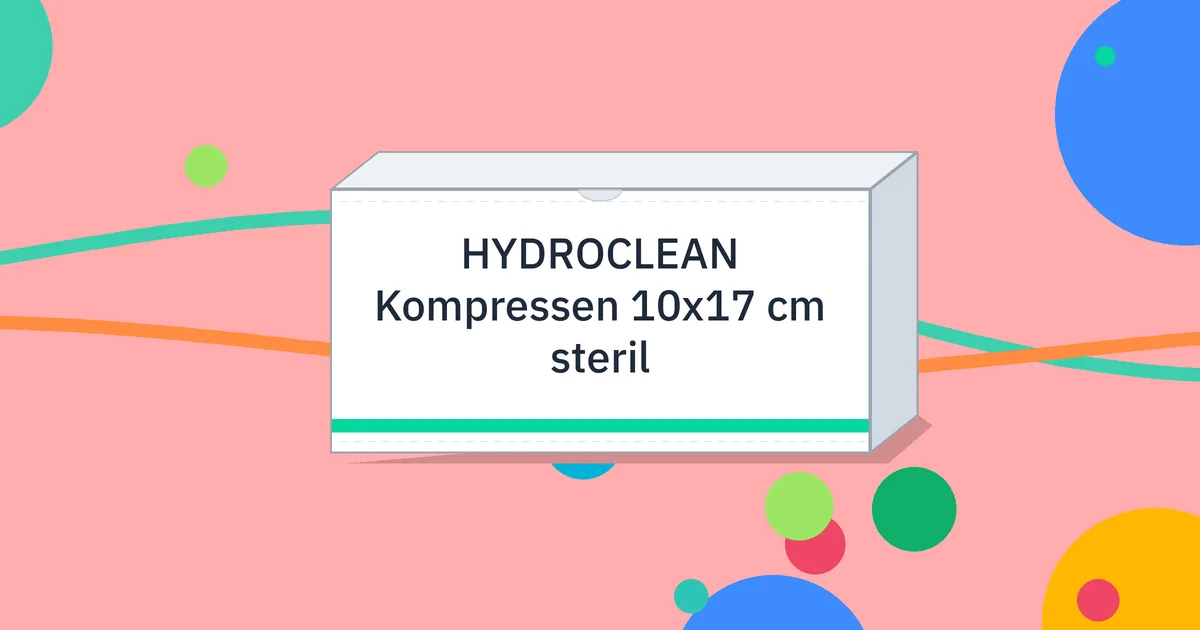 Symbolbild: Packung mit der Aufschrift HYDROCLEAN Kompressen 10x17 cm steril (PZN 13649386) – Verfügbarkeit und Bezug in Apotheken in Frankfurt am Main