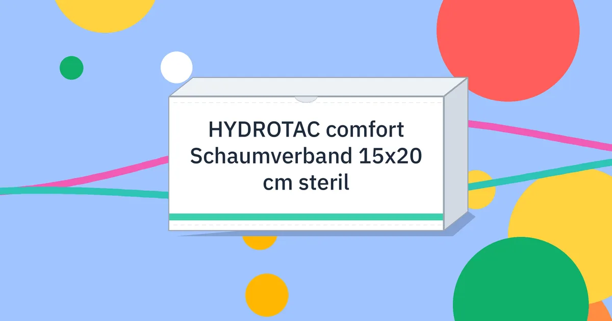 Symbolbild: Packung mit der Aufschrift HYDROTAC comfort Schaumverband 15x20 cm steril (PZN 12578106) – Verfügbarkeit und Bezug in Apotheken in Frankfurt am Main