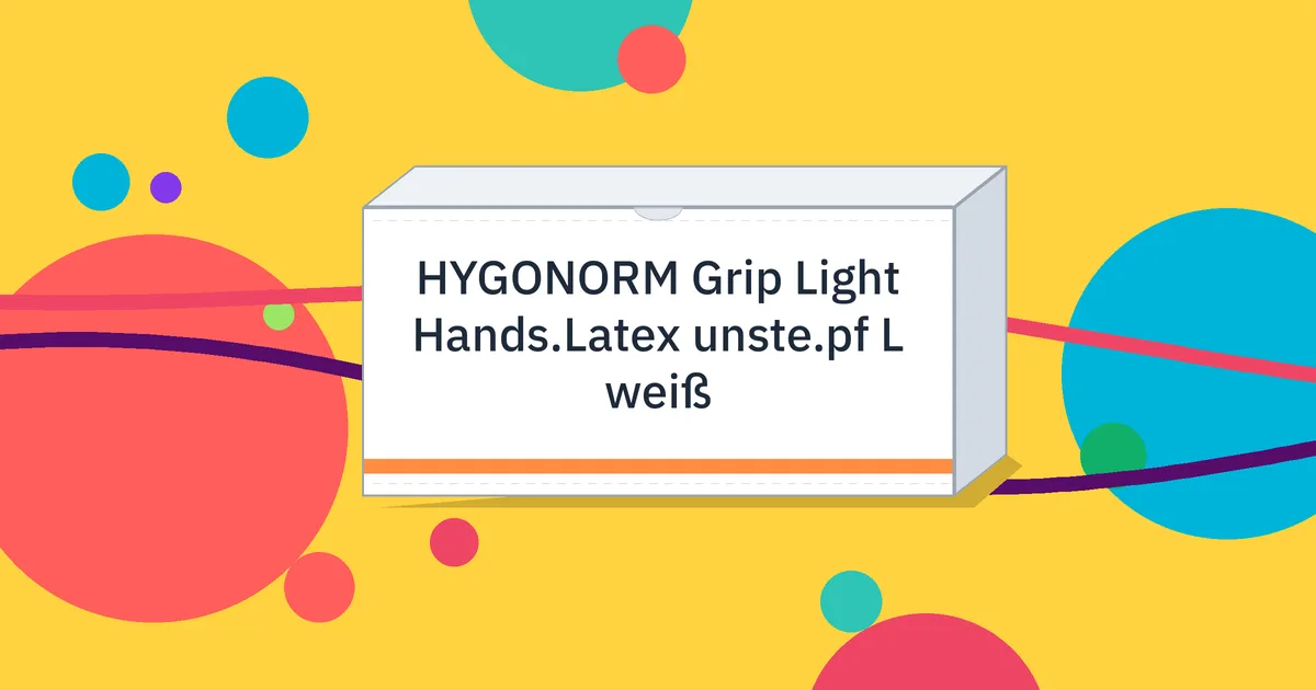 Symbolbild: Packung mit der Aufschrift HYGONORM Grip Light Hands.Latex unste.pf L weiß (PZN 20306988) – Verfügbarkeit und Bezug in Apotheken in Frankfurt am Main