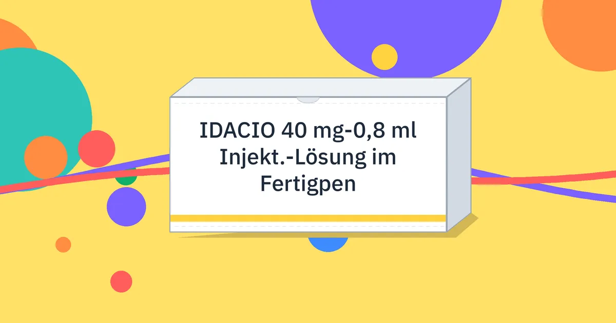 Symbolbild: Packung mit der Aufschrift IDACIO 40 mg-0,8 ml Injekt.-Lösung im Fertigpen (PZN 18454807) – Verfügbarkeit und Bezug in Apotheken in Frankfurt am Main