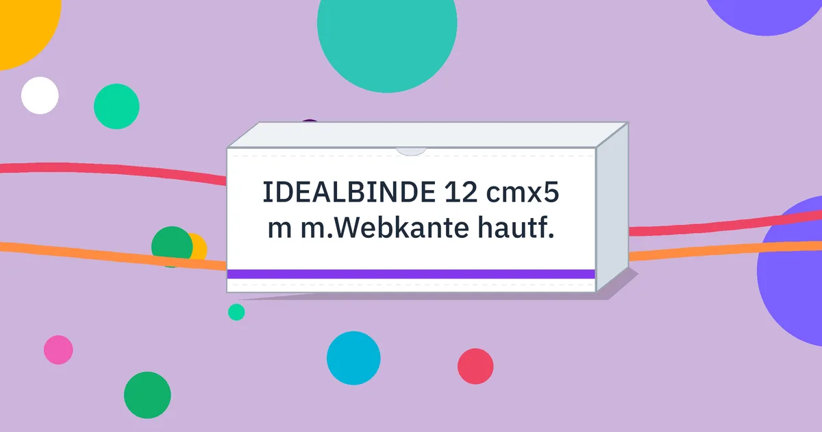 Symbolbild: Packung mit der Aufschrift IDEALBINDE 12 cmx5 m m.Webkante hautf. (PZN 01720400) – Verfügbarkeit und Bezug in Apotheken in Frankfurt am Main