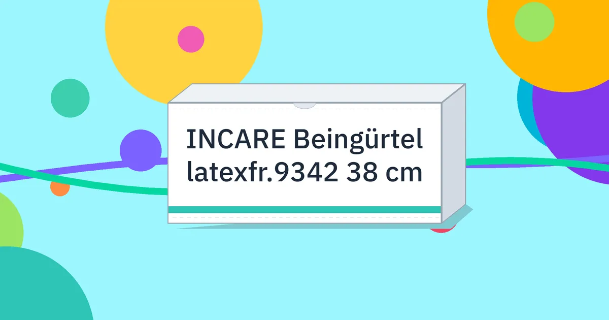 Symbolbild: Packung mit der Aufschrift INCARE Beingürtel latexfr.9342 38 cm (PZN 00274677) – Verfügbarkeit und Bezug in Apotheken in Frankfurt am Main