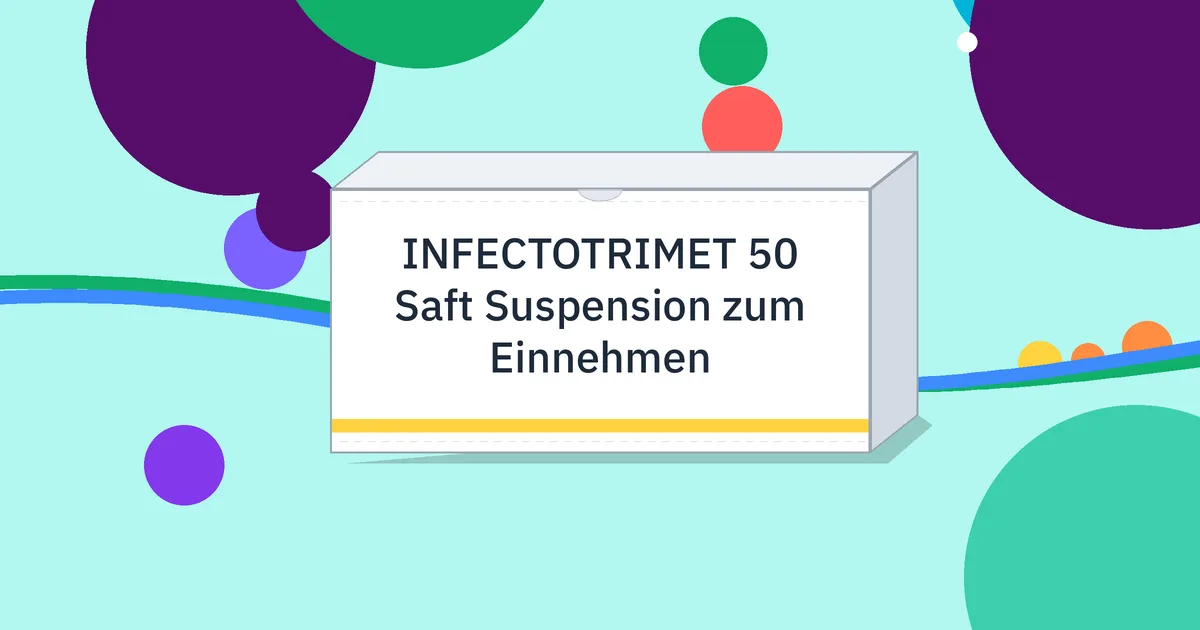 Symbolbild: Packung mit der Aufschrift INFECTOTRIMET 50 Saft Suspension zum Einnehmen (PZN 07298385) – Verfügbarkeit und Bezug in Apotheken in Frankfurt am Main