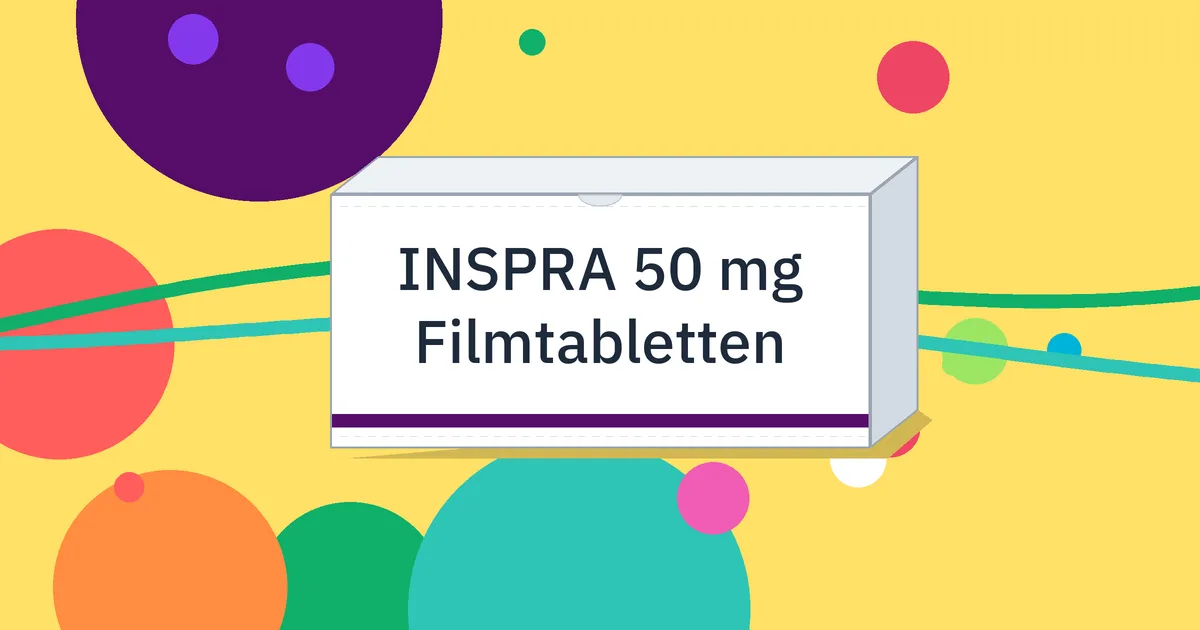 Symbolbild: Packung mit der Aufschrift INSPRA 50 mg Filmtabletten (PZN 02949286) – Verfügbarkeit und Bezug in Apotheken in Frankfurt am Main