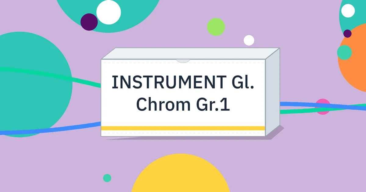 Symbolbild: Packung mit der Aufschrift INSTRUMENT Gl. Chrom Gr.1 (PZN 02008425) – Verfügbarkeit und Bezug in Apotheken in Frankfurt am Main