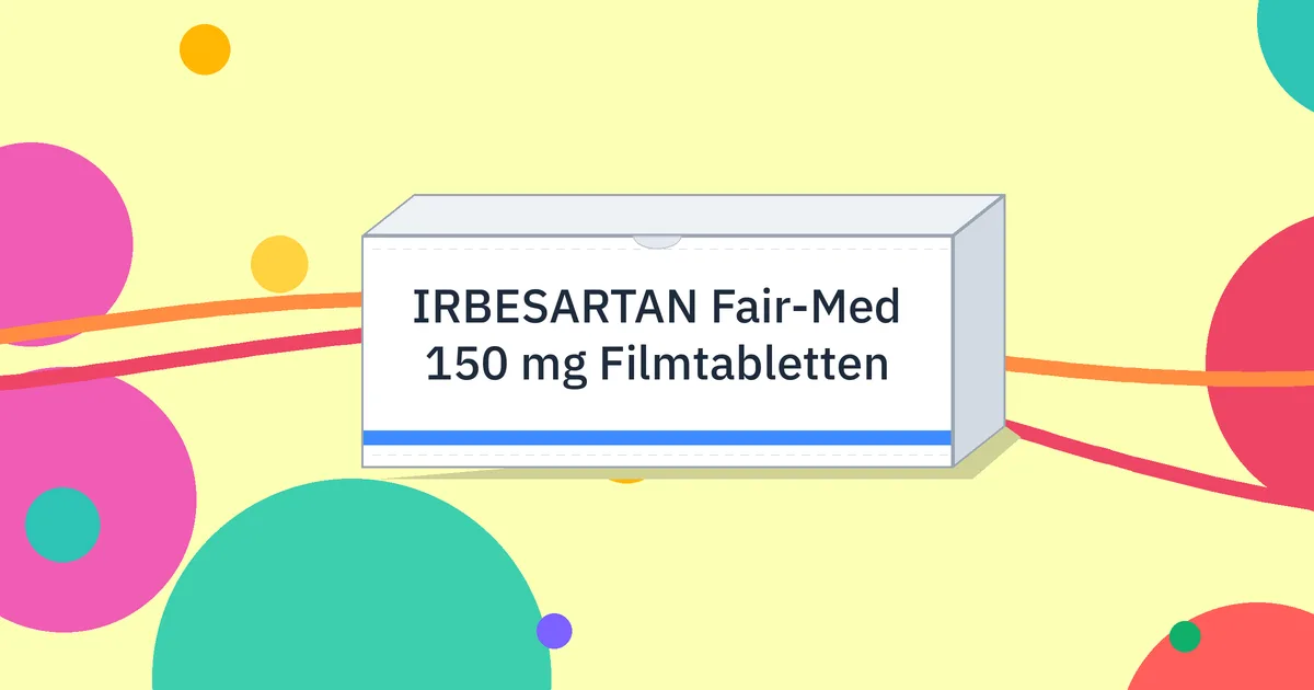 Symbolbild: Packung mit der Aufschrift IRBESARTAN Fair-Med 150 mg Filmtabletten (PZN 12700286) – Verfügbarkeit und Bezug in Apotheken in Frankfurt am Main