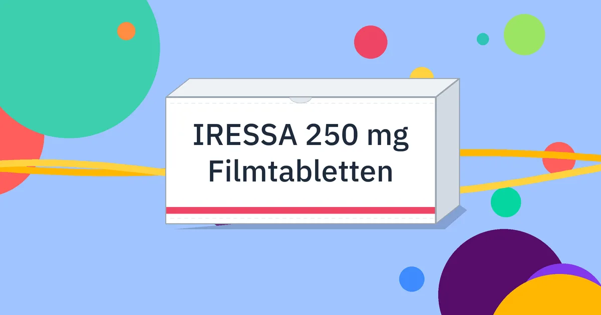 Symbolbild: Packung mit der Aufschrift IRESSA 250 mg Filmtabletten (PZN 10118257) – Verfügbarkeit und Bezug in Apotheken in Frankfurt am Main