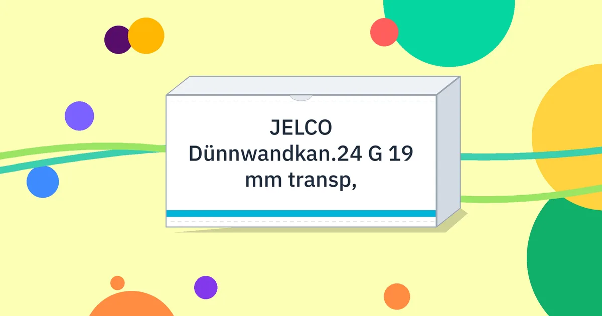 Symbolbild: Packung mit der Aufschrift JELCO Dünnwandkan.24 G 19 mm transp, (PZN 09106326) – Verfügbarkeit und Bezug in Apotheken in Frankfurt am Main