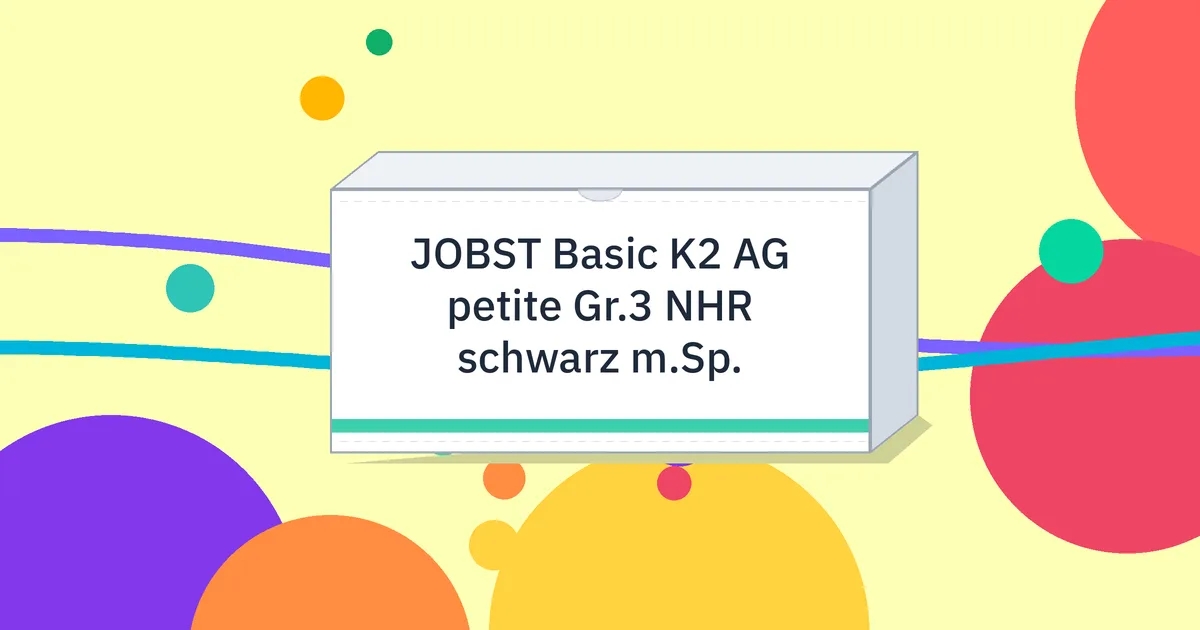 Symbolbild: Packung mit der Aufschrift JOBST Basic K2 AG petite Gr.3 NHR schwarz m.Sp. (PZN 15311355) – Verfügbarkeit und Bezug in Apotheken in Frankfurt am Main