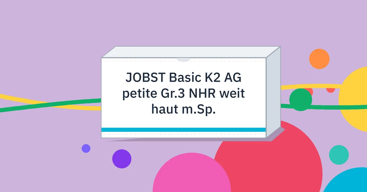Symbolbild: Packung mit der Aufschrift JOBST Basic K2 AG petite Gr.3 NHR weit haut m.Sp. (PZN 13060222) – Verfügbarkeit und Bezug in Apotheken in Frankfurt am Main