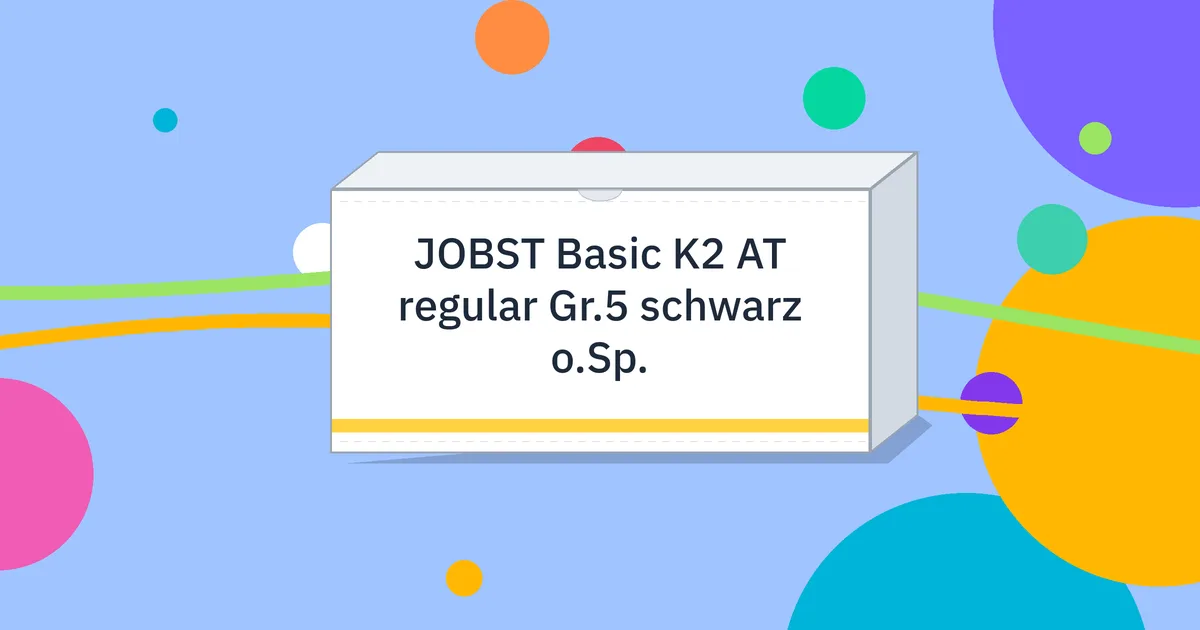 Symbolbild: Packung mit der Aufschrift JOBST Basic K2 AT regular Gr.5 schwarz o.Sp. (PZN 15312194) – Verfügbarkeit und Bezug in Apotheken in Frankfurt am Main