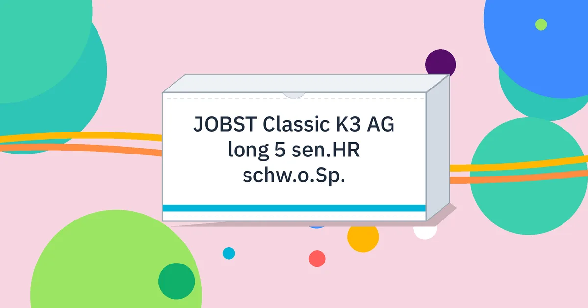 Symbolbild: Packung mit der Aufschrift JOBST Classic K3 AG long 5 sen.HR schw.o.Sp. (PZN 17957995) – Verfügbarkeit und Bezug in Apotheken in Frankfurt am Main