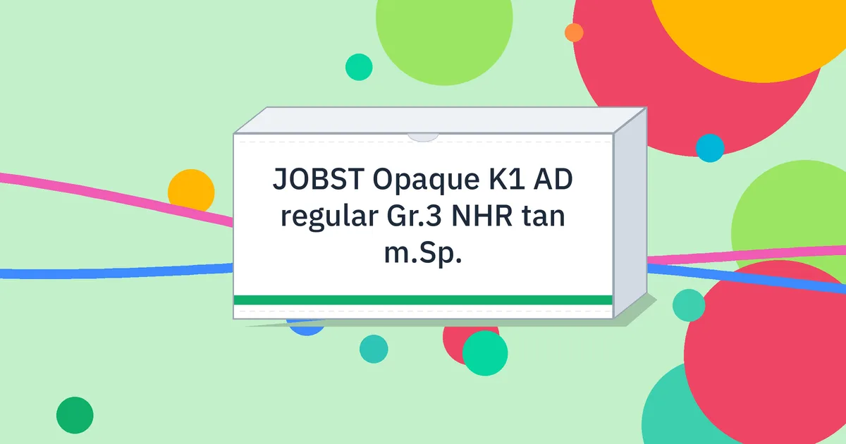 Symbolbild: Packung mit der Aufschrift JOBST Opaque K1 AD regular Gr.3 NHR tan m.Sp. (PZN 16263003) – Verfügbarkeit und Bezug in Apotheken in Frankfurt am Main