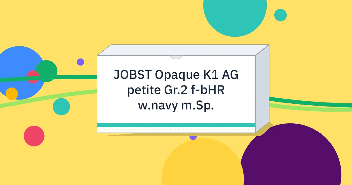 Symbolbild: Packung mit der Aufschrift JOBST Opaque K1 AG petite Gr.2 f-bHR w.navy m.Sp. (PZN 13083950) – Verfügbarkeit und Bezug in Apotheken in Frankfurt am Main