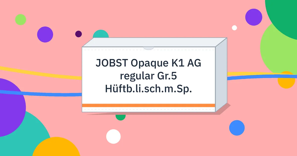 Symbolbild: Packung mit der Aufschrift JOBST Opaque K1 AG regular Gr.5 Hüftb.li.sch.m.Sp. (PZN 13099951) – Verfügbarkeit und Bezug in Apotheken in Frankfurt am Main