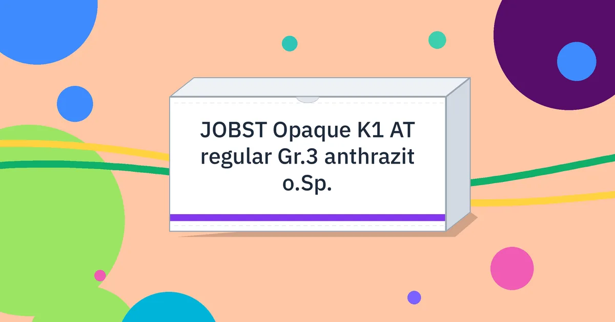 Symbolbild: Packung mit der Aufschrift JOBST Opaque K1 AT regular Gr.3 anthrazit o.Sp. (PZN 16274277) – Verfügbarkeit und Bezug in Apotheken in Frankfurt am Main