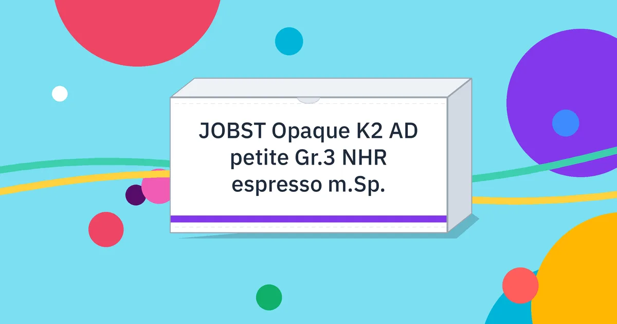 Symbolbild: Packung mit der Aufschrift JOBST Opaque K2 AD petite Gr.3 NHR espresso m.Sp. (PZN 16279240) – Verfügbarkeit und Bezug in Apotheken in Frankfurt am Main