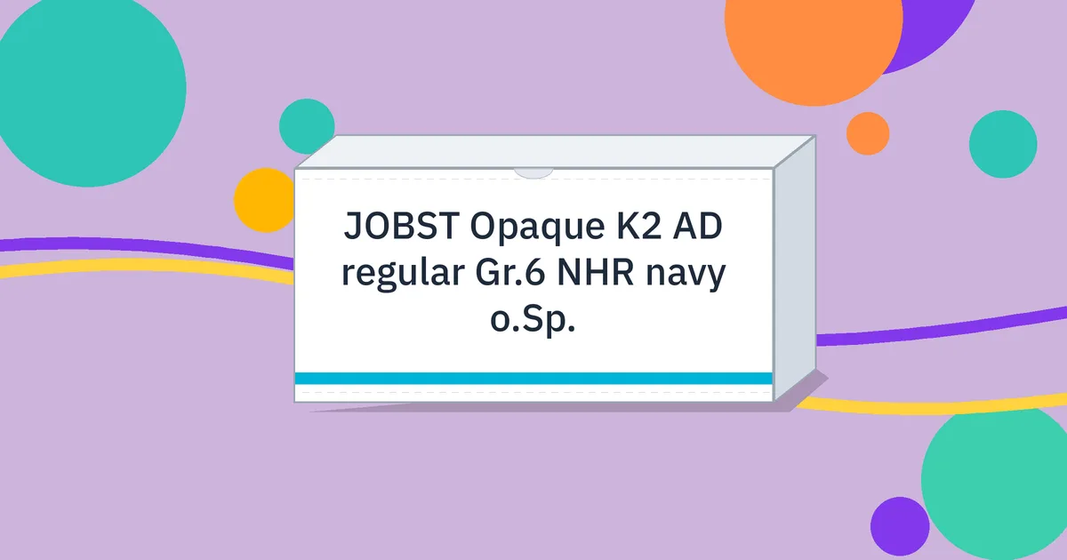 Symbolbild: Packung mit der Aufschrift JOBST Opaque K2 AD regular Gr.6 NHR navy o.Sp. (PZN 13111445) – Verfügbarkeit und Bezug in Apotheken in Frankfurt am Main