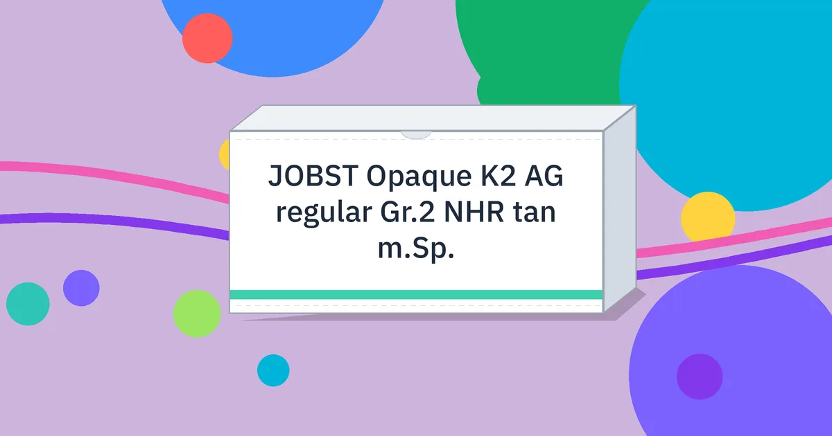 Symbolbild: Packung mit der Aufschrift JOBST Opaque K2 AG regular Gr.2 NHR tan m.Sp. (PZN 16281018) – Verfügbarkeit und Bezug in Apotheken in Frankfurt am Main