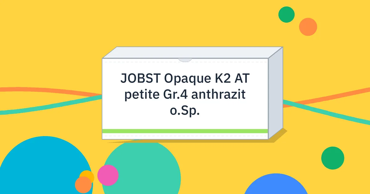 Symbolbild: Packung mit der Aufschrift JOBST Opaque K2 AT petite Gr.4 anthrazit o.Sp. (PZN 16291979) – Verfügbarkeit und Bezug in Apotheken in Frankfurt am Main