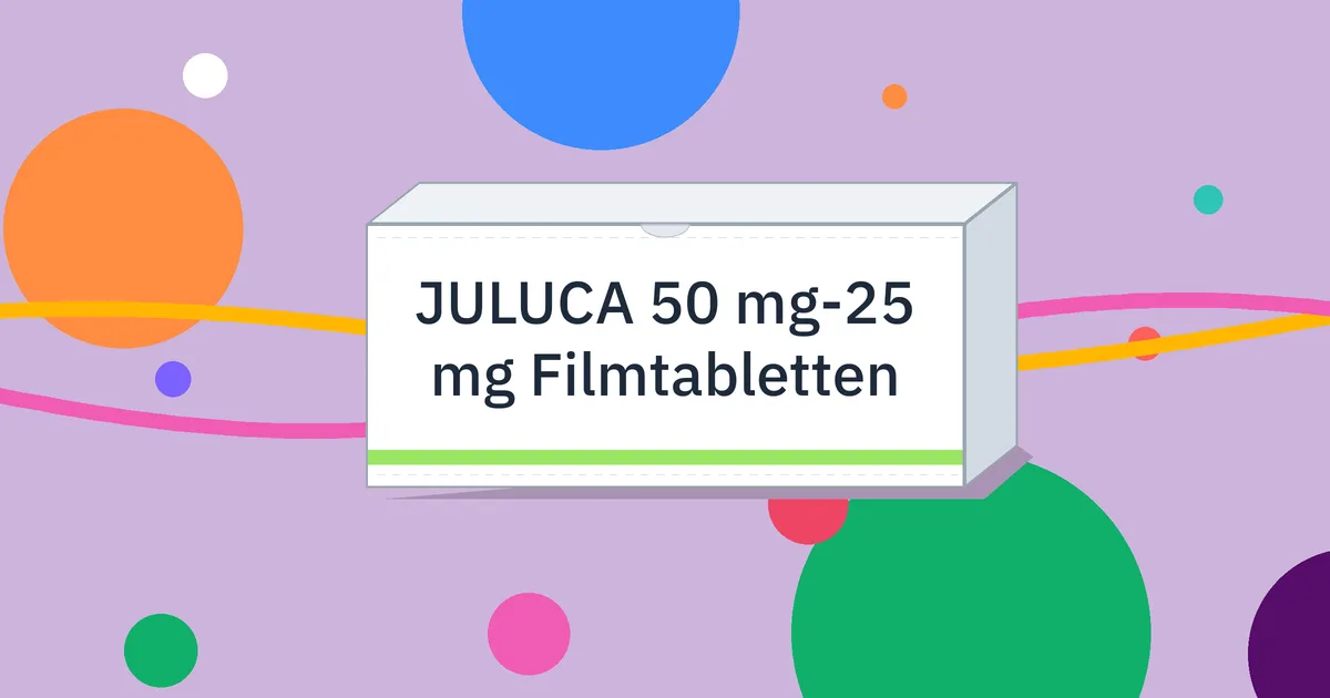 Symbolbild: Packung mit der Aufschrift JULUCA 50 mg-25 mg Filmtabletten (PZN 17292722) – Verfügbarkeit und Bezug in Apotheken in Frankfurt am Main