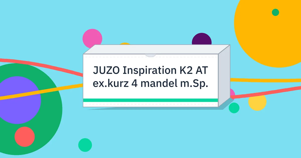 Symbolbild: Packung mit der Aufschrift JUZO Inspiration K2 AT ex.kurz 4 mandel m.Sp. (PZN 14952980) – Verfügbarkeit und Bezug in Apotheken in Frankfurt am Main
