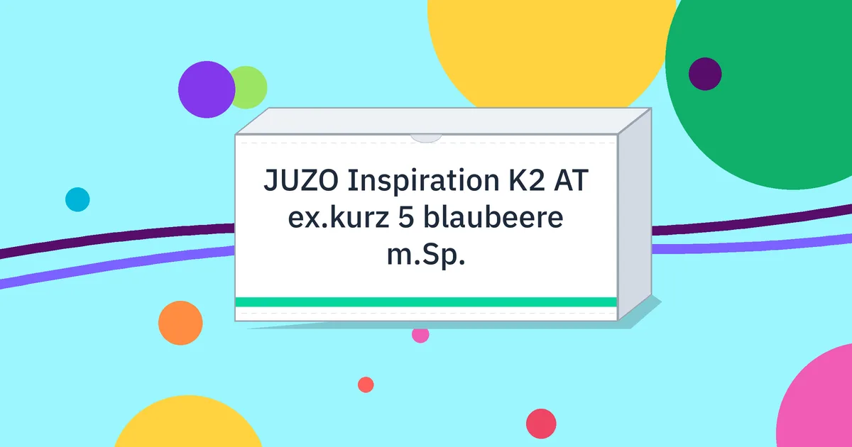 Symbolbild: Packung mit der Aufschrift JUZO Inspiration K2 AT ex.kurz 5 blaubeere m.Sp. (PZN 14953034) – Verfügbarkeit und Bezug in Apotheken in Frankfurt am Main