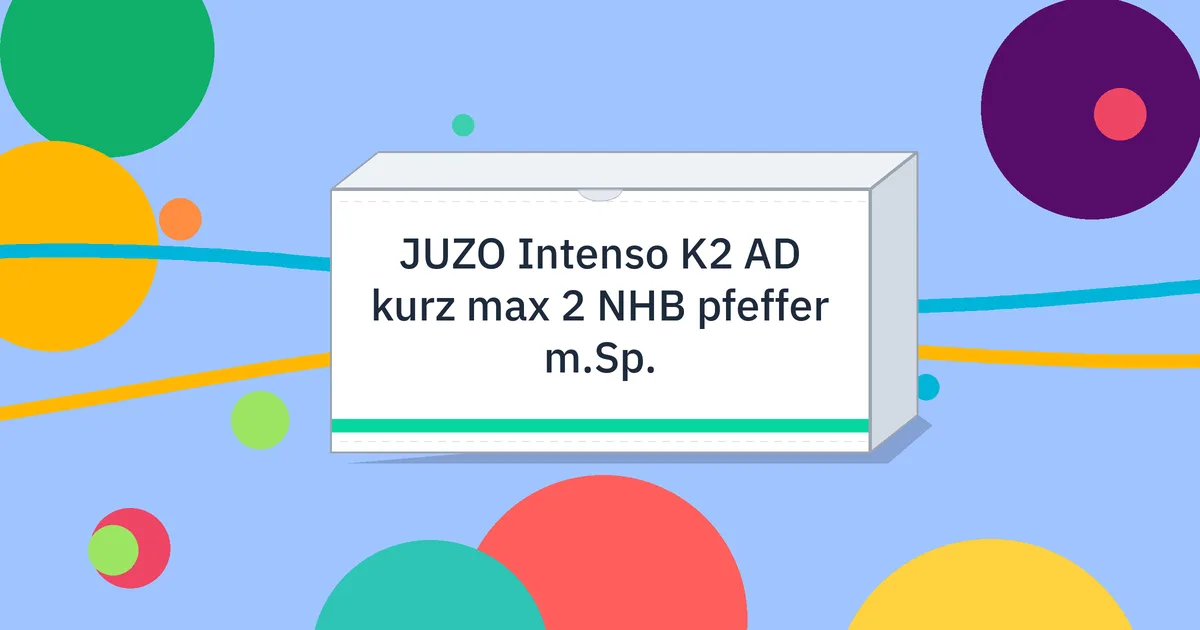 Symbolbild: Packung mit der Aufschrift JUZO Intenso K2 AD kurz max 2 NHB pfeffer m.Sp. (PZN 18611997) – Verfügbarkeit und Bezug in Apotheken in Frankfurt am Main