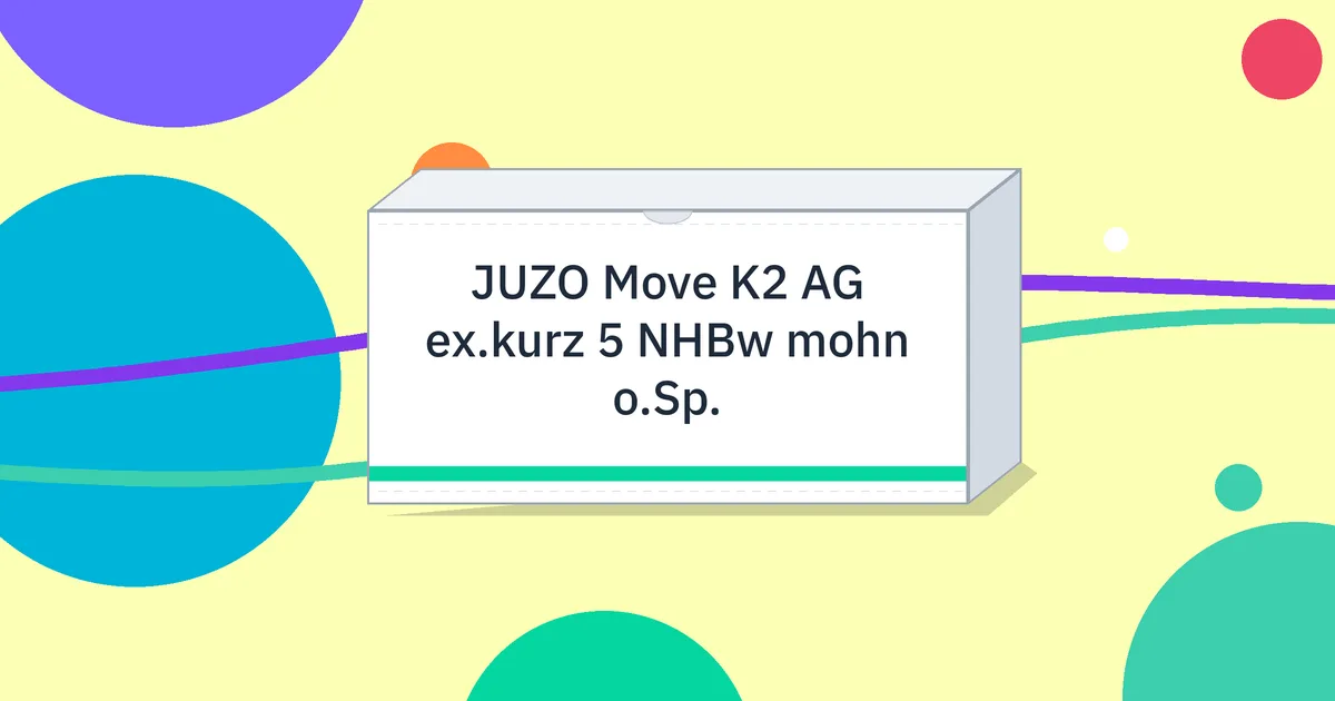 Symbolbild: Packung mit der Aufschrift JUZO Move K2 AG ex.kurz 5 NHBw mohn o.Sp. (PZN 18564654) – Verfügbarkeit und Bezug in Apotheken in Frankfurt am Main