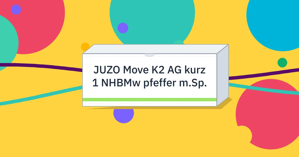 Symbolbild: Packung mit der Aufschrift JUZO Move K2 AG kurz 1 NHBMw pfeffer m.Sp. (PZN 16644188) – Verfügbarkeit und Bezug in Apotheken in Frankfurt am Main