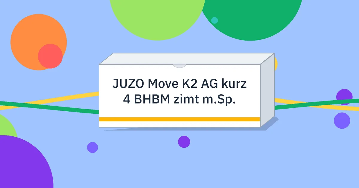 Symbolbild: Packung mit der Aufschrift JUZO Move K2 AG kurz 4 BHBM zimt m.Sp. (PZN 18528606) – Verfügbarkeit und Bezug in Apotheken in Frankfurt am Main