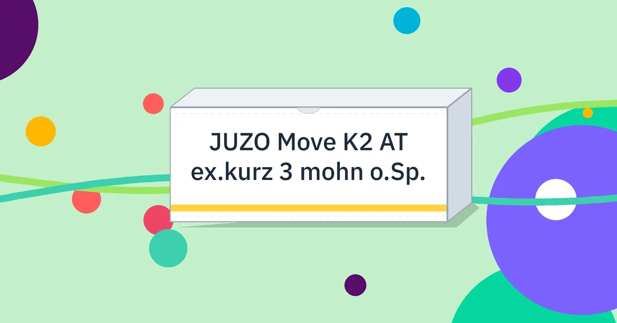 Symbolbild: Packung mit der Aufschrift JUZO Move K2 AT ex.kurz 3 mohn o.Sp. (PZN 20672500) – Verfügbarkeit und Bezug in Apotheken in Frankfurt am Main