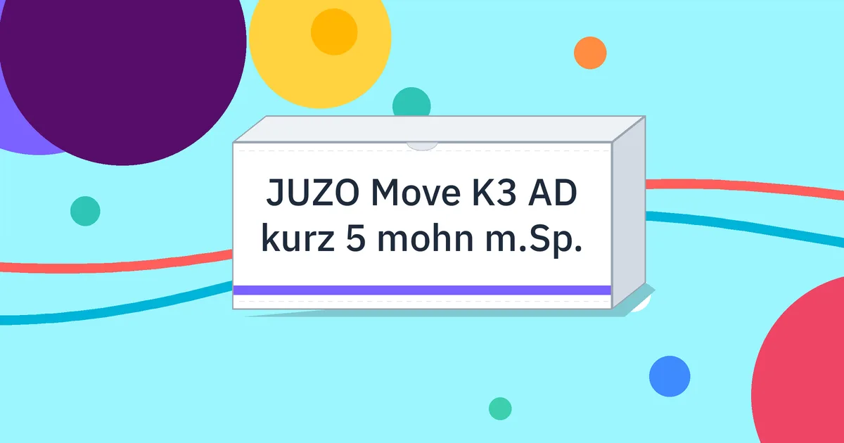 Symbolbild: Packung mit der Aufschrift JUZO Move K3 AD kurz 5 mohn m.Sp. (PZN 18571909) – Verfügbarkeit und Bezug in Apotheken in Frankfurt am Main