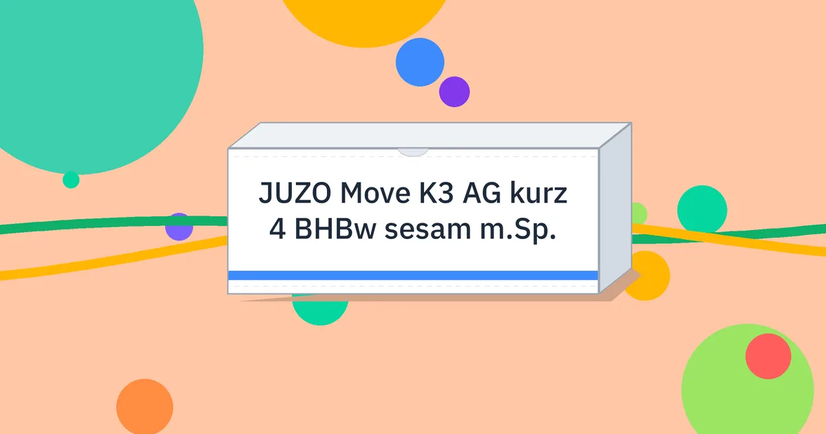 Symbolbild: Packung mit der Aufschrift JUZO Move K3 AG kurz 4 BHBw sesam m.Sp. (PZN 18579880) – Verfügbarkeit und Bezug in Apotheken in Frankfurt am Main