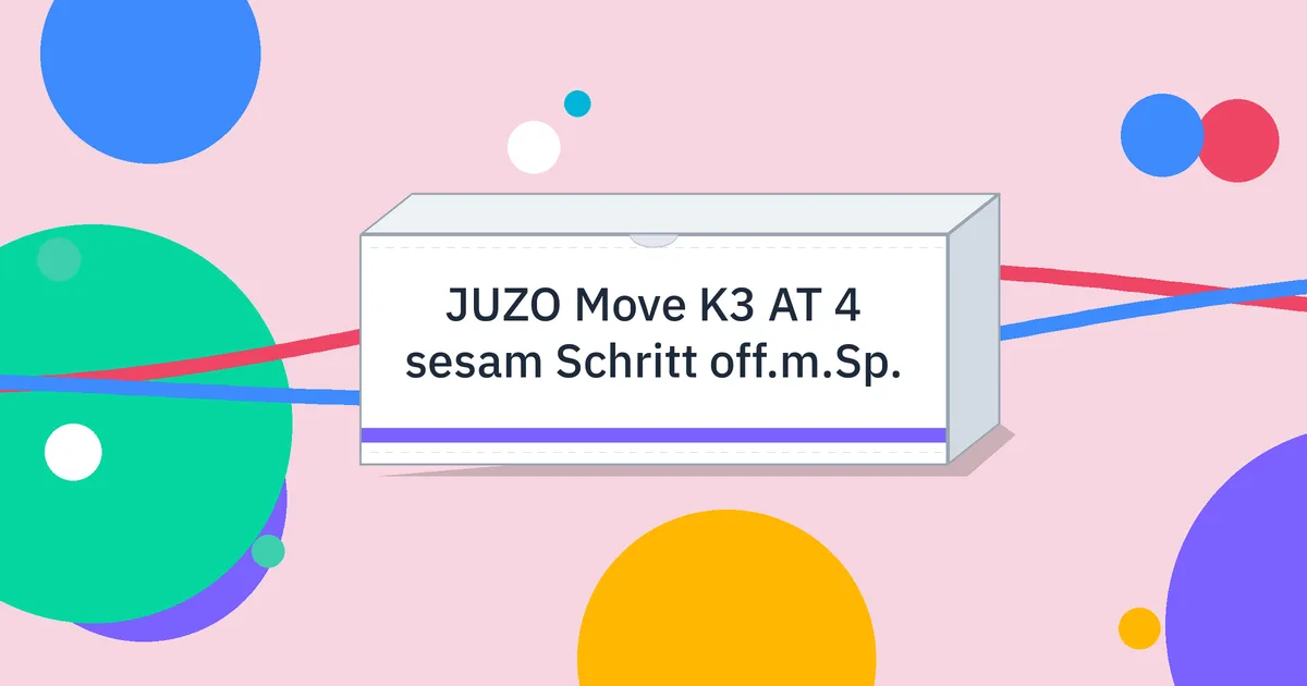 Symbolbild: Packung mit der Aufschrift JUZO Move K3 AT 4 sesam Schritt off.m.Sp. (PZN 20677437) – Verfügbarkeit und Bezug in Apotheken in Frankfurt am Main