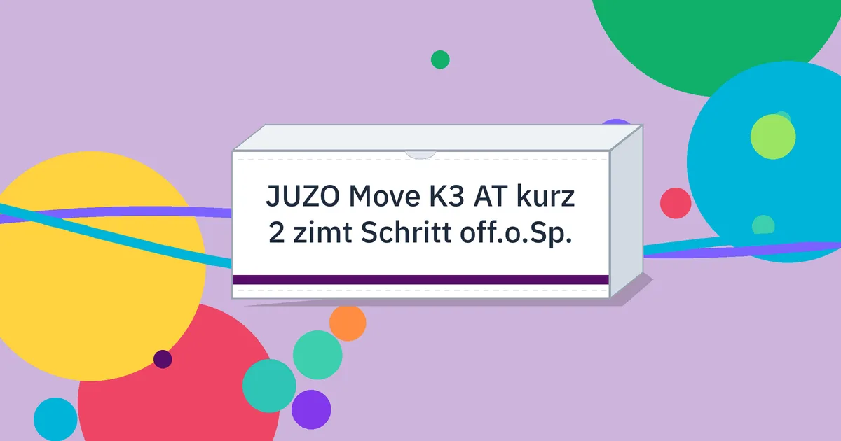 Symbolbild: Packung mit der Aufschrift JUZO Move K3 AT kurz 2 zimt Schritt off.o.Sp. (PZN 20685098) – Verfügbarkeit und Bezug in Apotheken in Frankfurt am Main