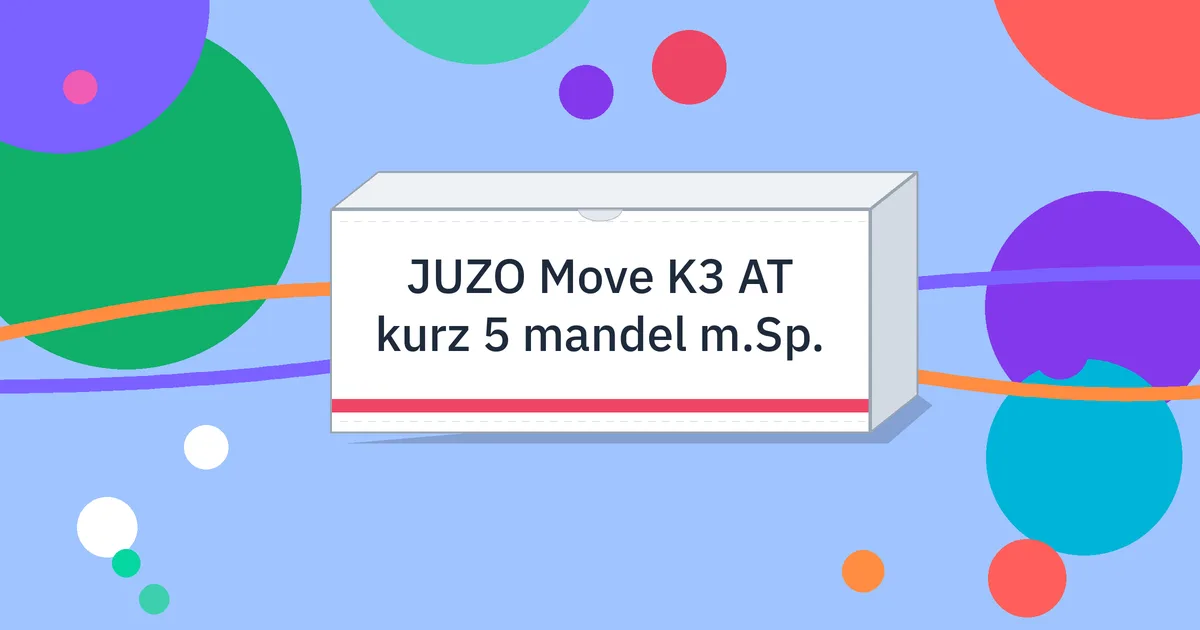 Symbolbild: Packung mit der Aufschrift JUZO Move K3 AT kurz 5 mandel m.Sp. (PZN 20683260) – Verfügbarkeit und Bezug in Apotheken in Frankfurt am Main
