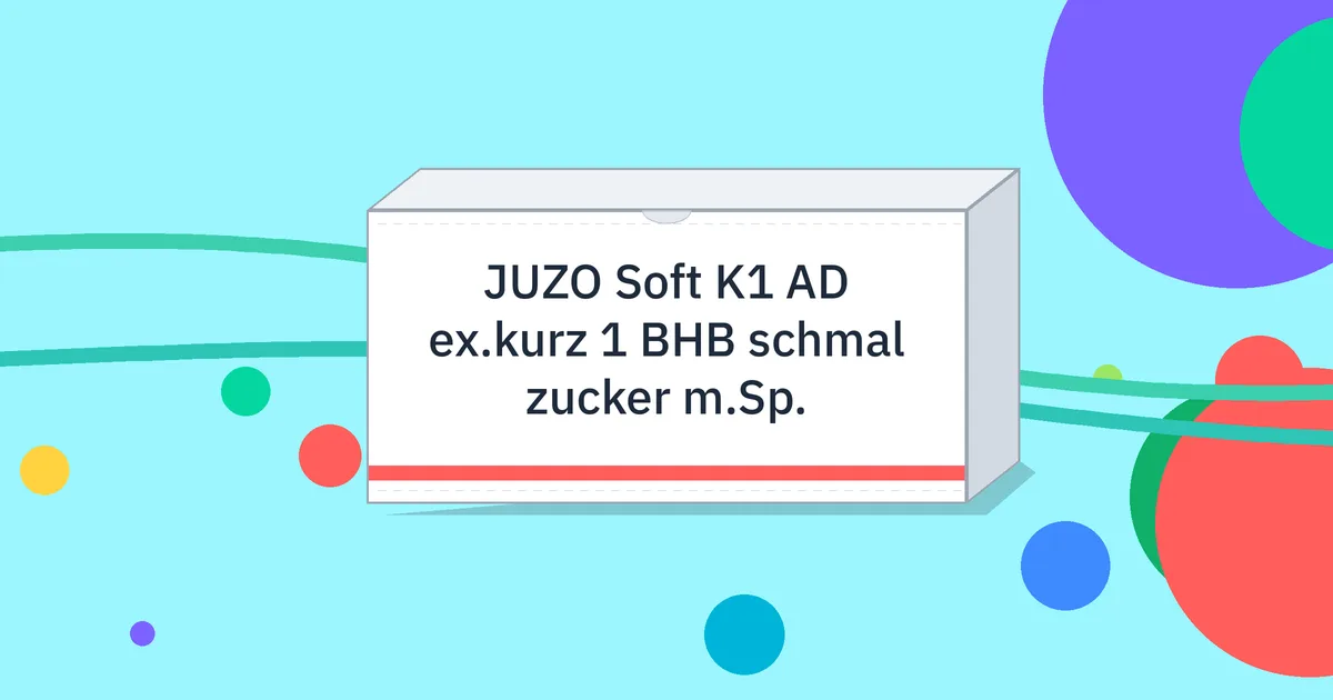 Symbolbild: Packung mit der Aufschrift JUZO Soft K1 AD ex.kurz 1 BHB schmal zucker m.Sp. (PZN 15462054) – Verfügbarkeit und Bezug in Apotheken in Frankfurt am Main