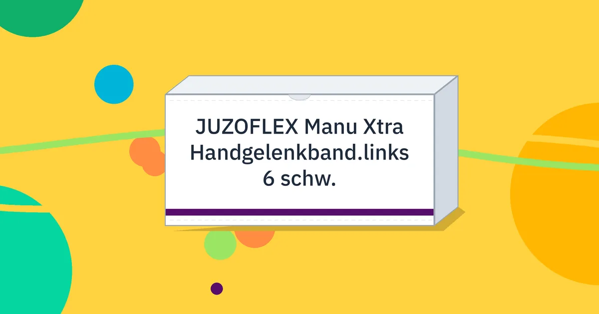Symbolbild: Packung mit der Aufschrift JUZOFLEX Manu Xtra Handgelenkband.links 6 schw. (PZN 16635232) – Verfügbarkeit und Bezug in Apotheken in Frankfurt am Main
