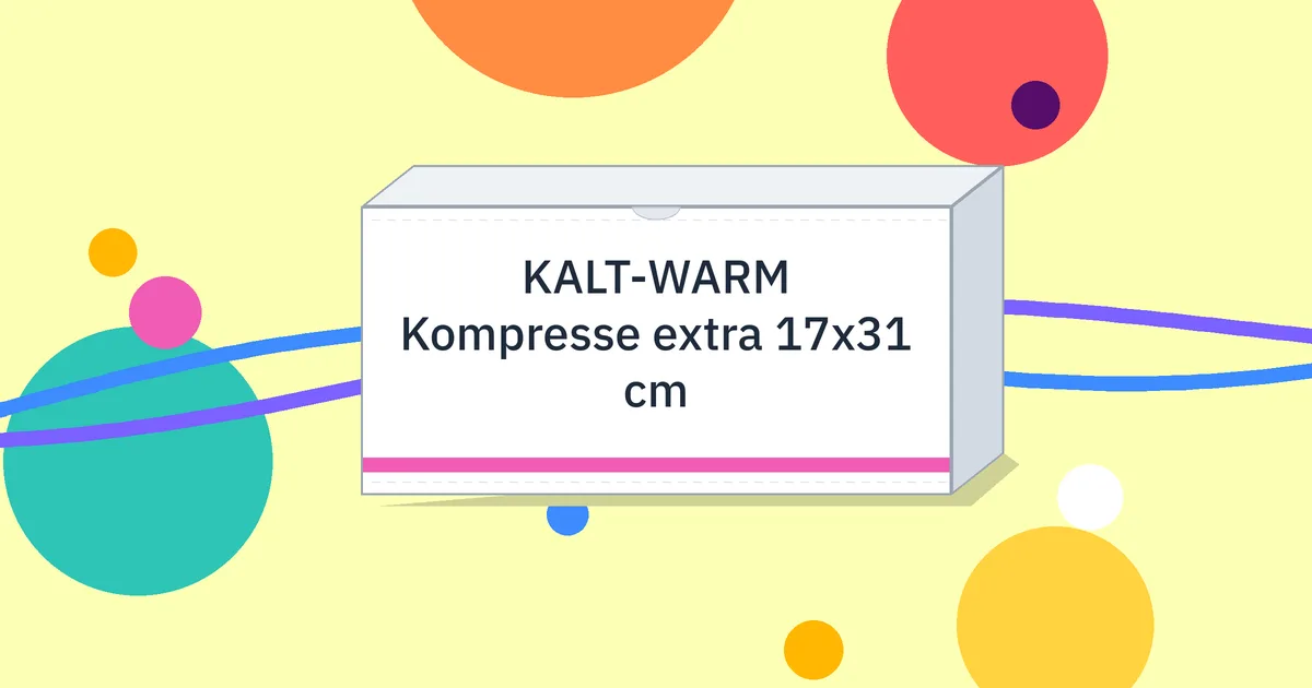 Symbolbild: Packung mit der Aufschrift KALT-WARM Kompresse extra 17x31 cm (PZN 18840953) – Verfügbarkeit und Bezug in Apotheken in Frankfurt am Main