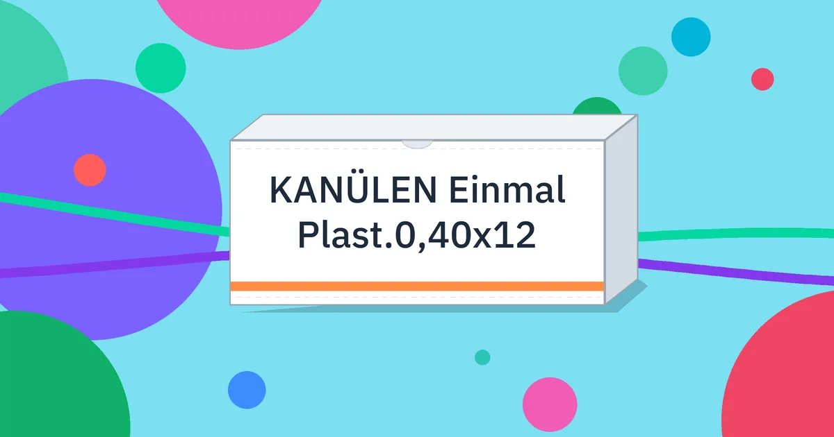 Symbolbild: Packung mit der Aufschrift KANÜLEN Einmal Plast.0,40x12 (PZN 01965403) – Verfügbarkeit und Bezug in Apotheken in Frankfurt am Main